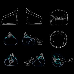 Pouf dwg bloc cad, plan et élévation, gratuit - freedwgfile