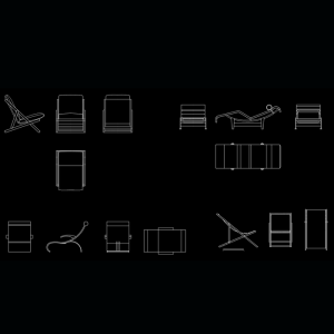 Modello DWG della sedia a sdraio Blocco CAD in 4 viste - freedwgfile