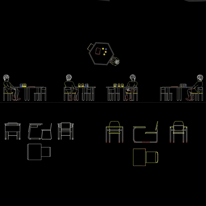 Student desk DWG, free 2D CAD Block - freedwgfile