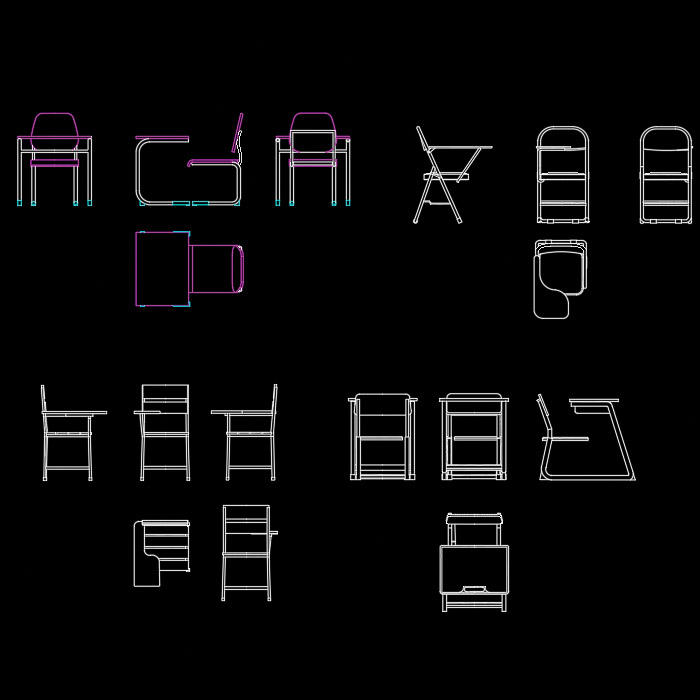 Student Chair DWG, collection, free CAD Block - freedwgfile