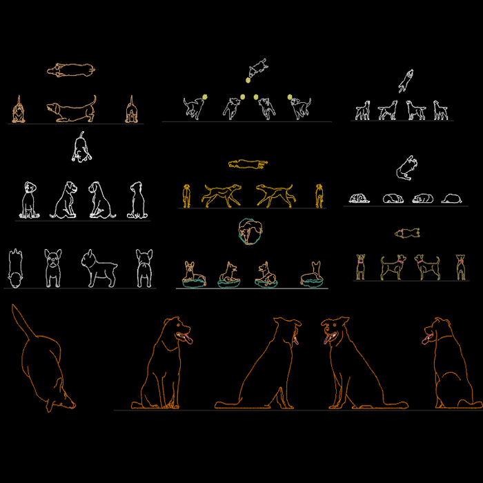 Dogs DWG CAD Blocks in plan and elevation, free download - freedwgfile
