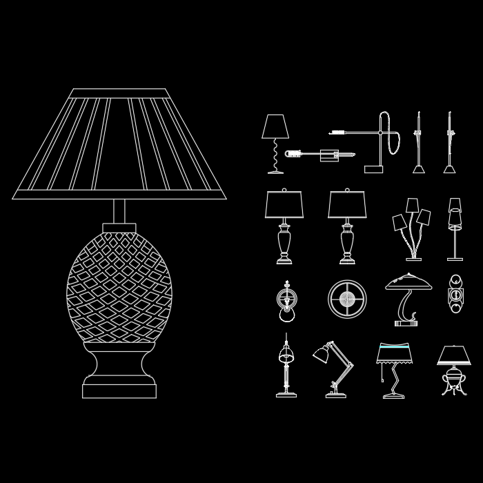 Table lamps in DWG, Free CAD Blocks - freedwgfile