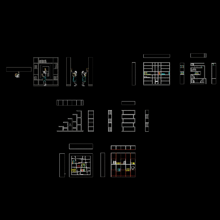 Bookshelf 2D DWG models, free CAD Block - freedwgfile
