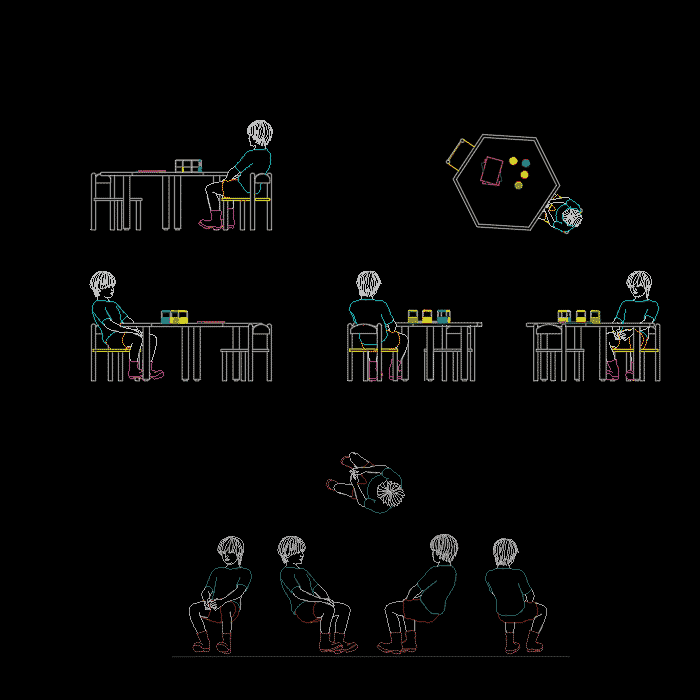 Kids Sitting DWG CAD Block Collection - freedwgfile