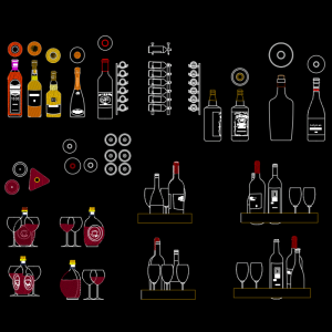 wine bottles DWG CAD Blocks, free download - freedwgfile