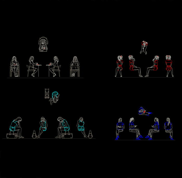 women sitting DWG CAD Blocks, free download - freedwgfile