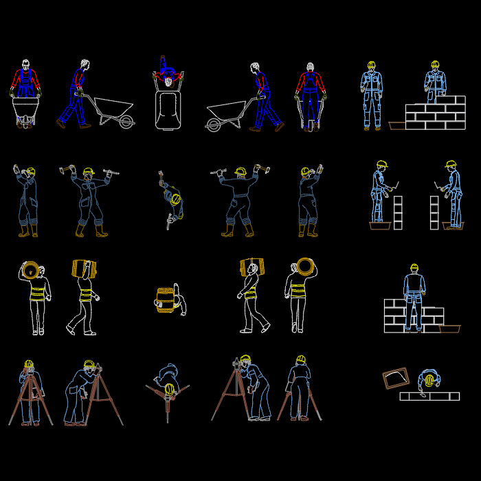 Autocad Blocks Dwg Construction Worker Architect Engineer Construction