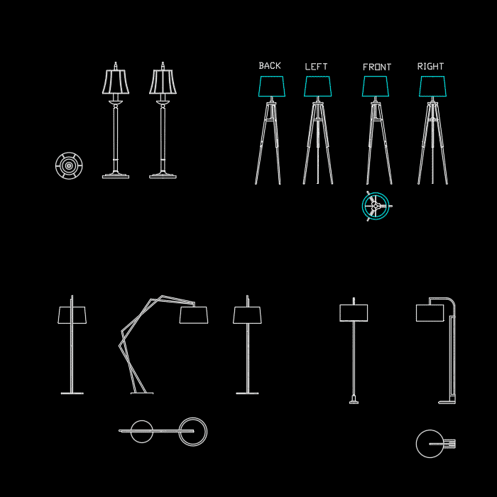 2d Lâmpadas de chão DWG, blocos CAD grátis - freedwgfile