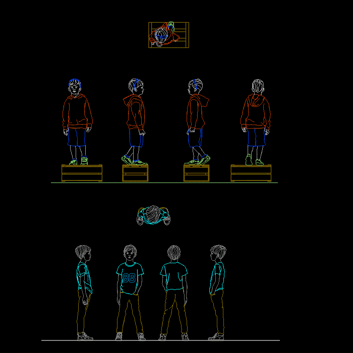 kids standing DWG , free CAD Blocks - freedwgfile