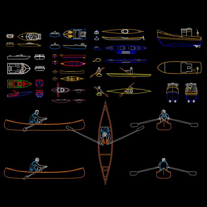 Boats DWG, kayak, canoe, free CAD Blocks - freedwgfile