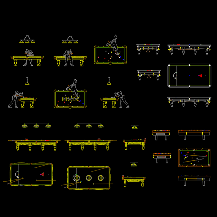 Pool table DWG, in plan and elevation - freedwgfile