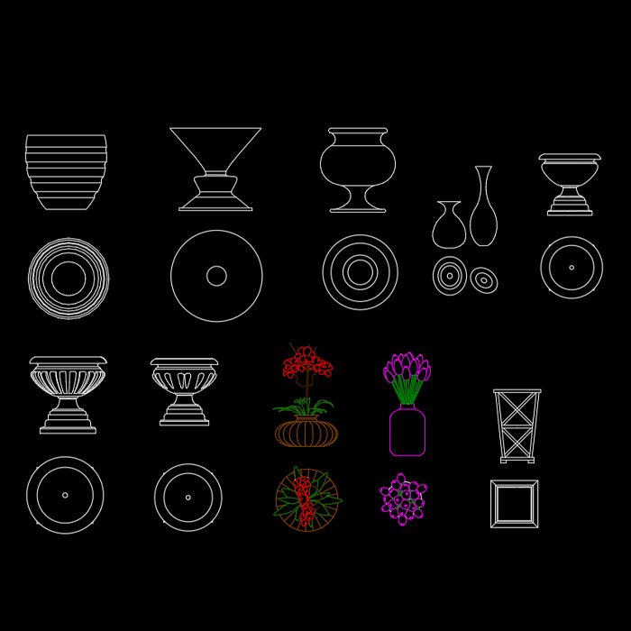 Flower Pot DWG CAD Block collection Free - freedwgfile