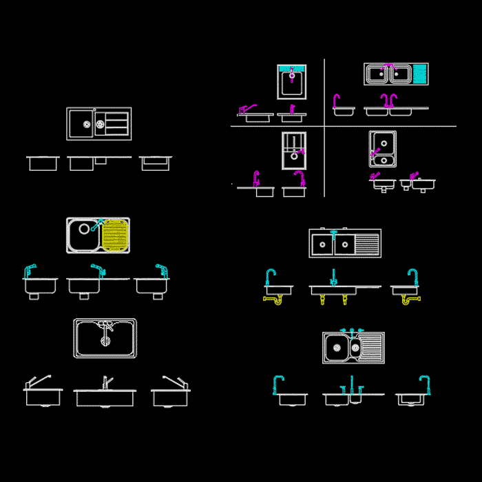Kitchen Sink DWG, CAD Block Collection Free - freedwgfile